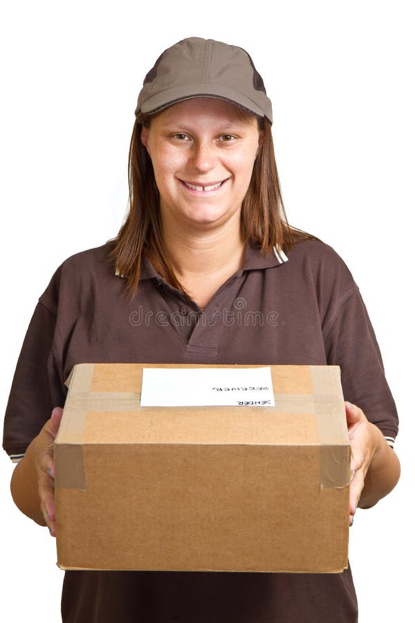 Delivery Womanwith Big Parcel Stock Image - Image of service, fragile ...