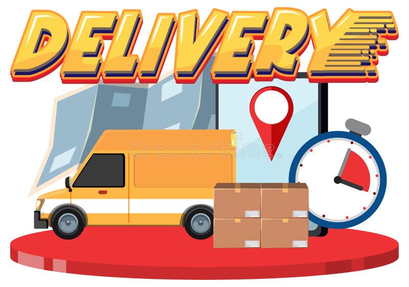 Delivery Word Logo with Yellow Panel Van Stock Vector - Illustration of ...