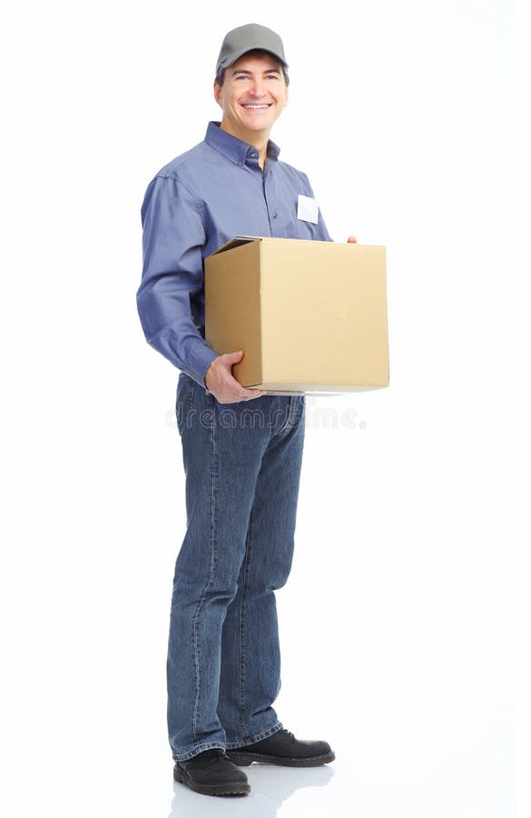 Delivery Man in Blue Uniform Stock Photo - Image of attractive, courier ...