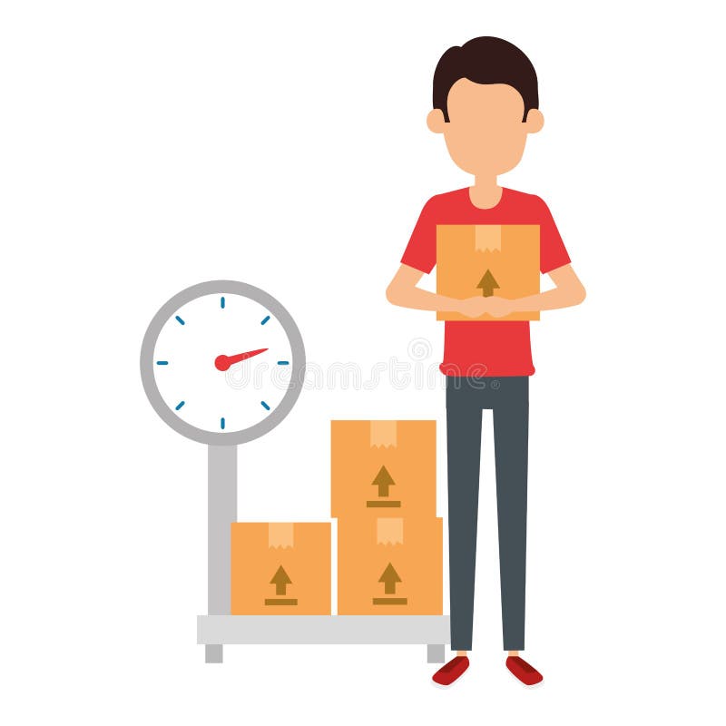Delivery Worker with Boxes and Scale Stock Vector - Illustration of ...