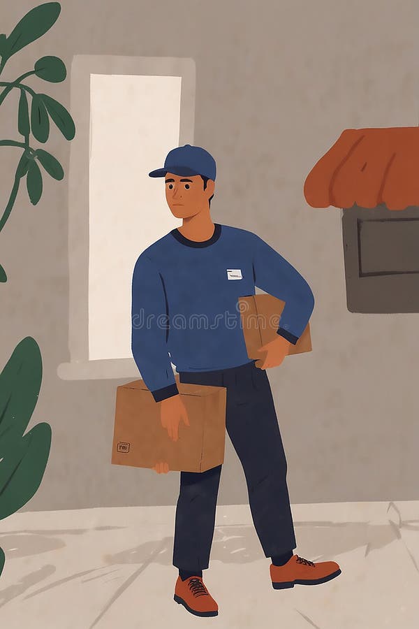 Delivery Worker Carrying a Package To the Door Stock Illustration ...