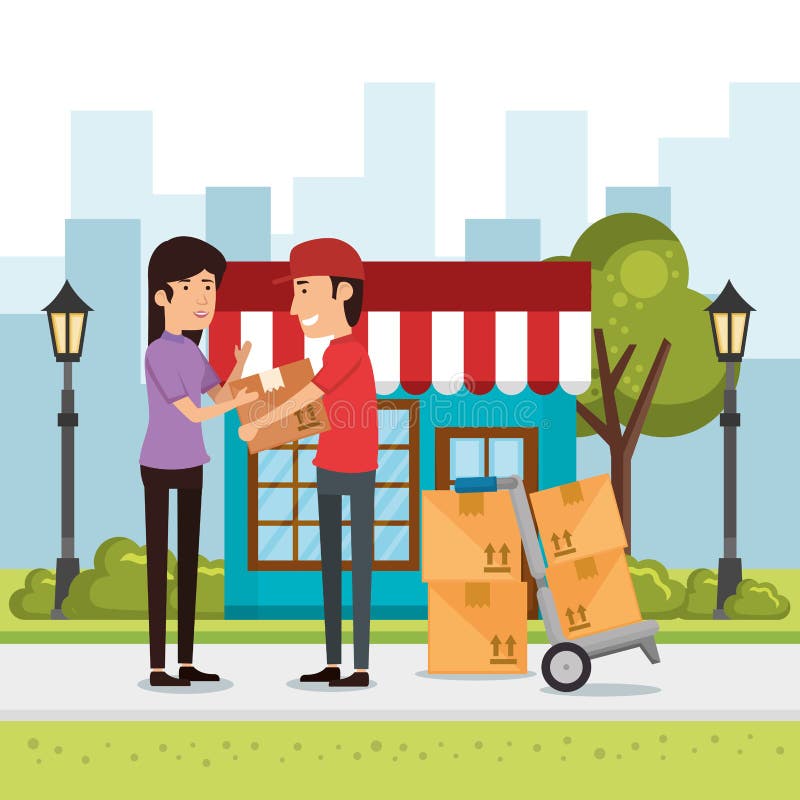 Delivery Worker with Cart Boxes Character Stock Vector - Illustration ...