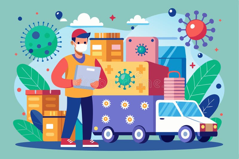 A Delivery Worker Holds a Package while Surrounded by Boxes Marked for ...