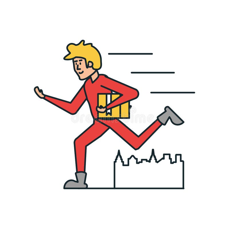 Carton Man Running Fast With Bag Scared With Something, He Is Looking ... Carton Man Running Fast With Bag Scared With Something, He Is Looking ...