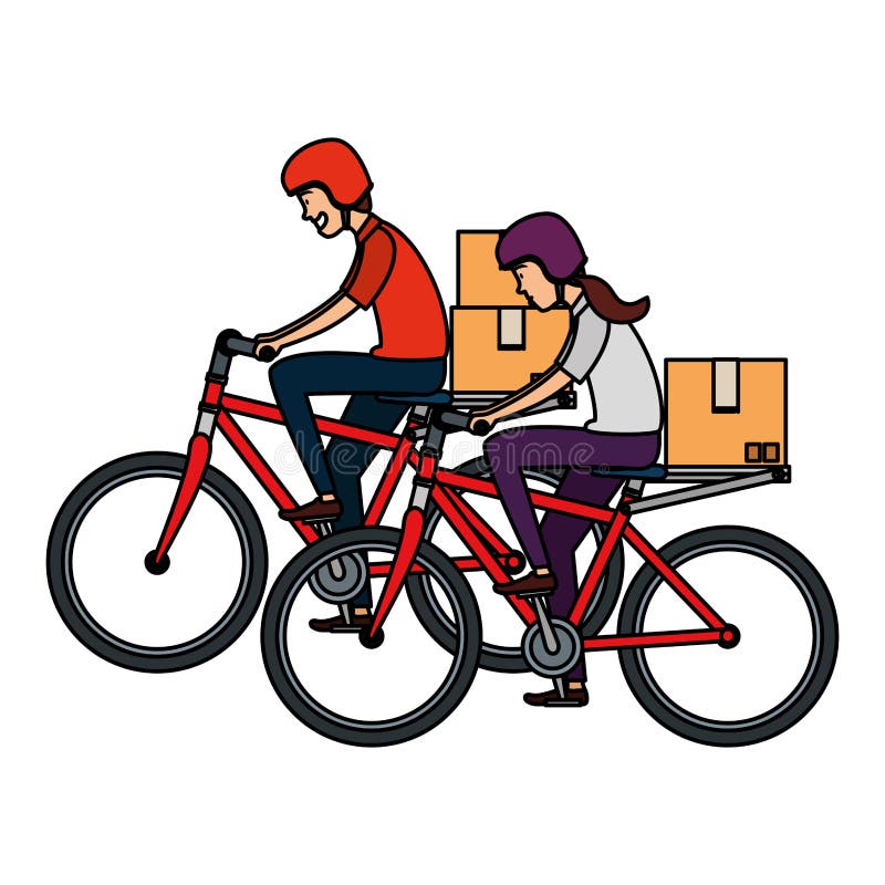 Delivery Workers in Bicycles Transport with Boxes Stock Illustration ...