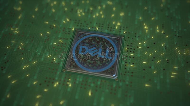 DELL Logo on the Chip on Computer Board. Conceptual Editorial 3d ...