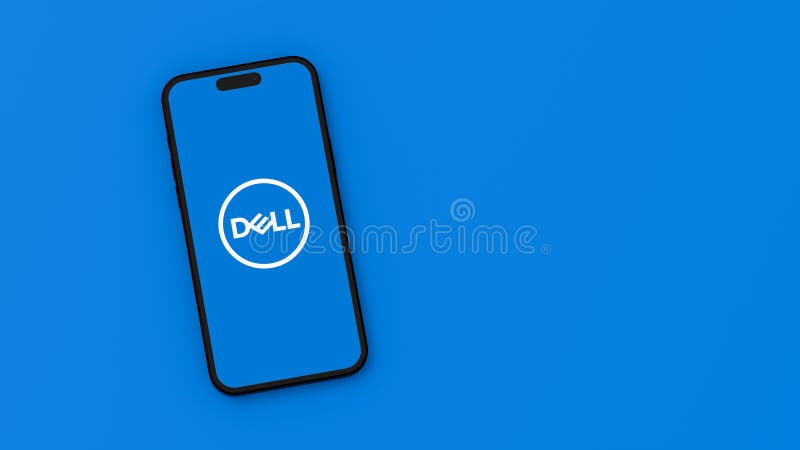 Dell Logo on Mobile Phone Screen on Blue Background with Copy Space ...