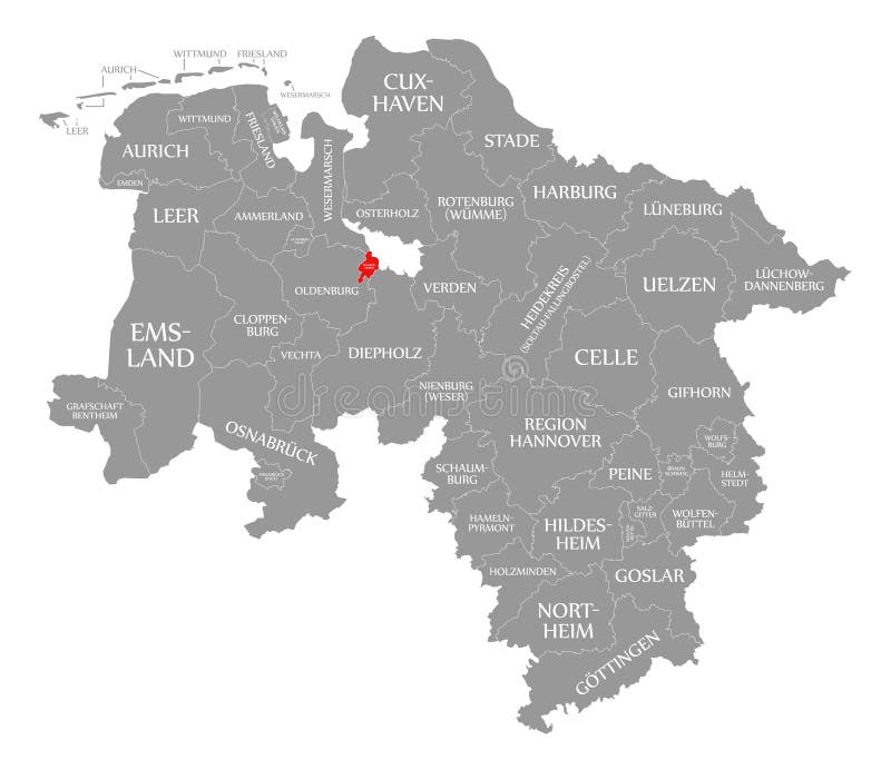 Delmenhorst County Red Highlighted in Map of Lower Saxony Germany Stock ...