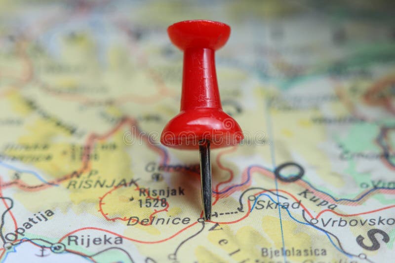 Delnice, Croatia Pin on Map Stock Photo - Image of explore, close ...