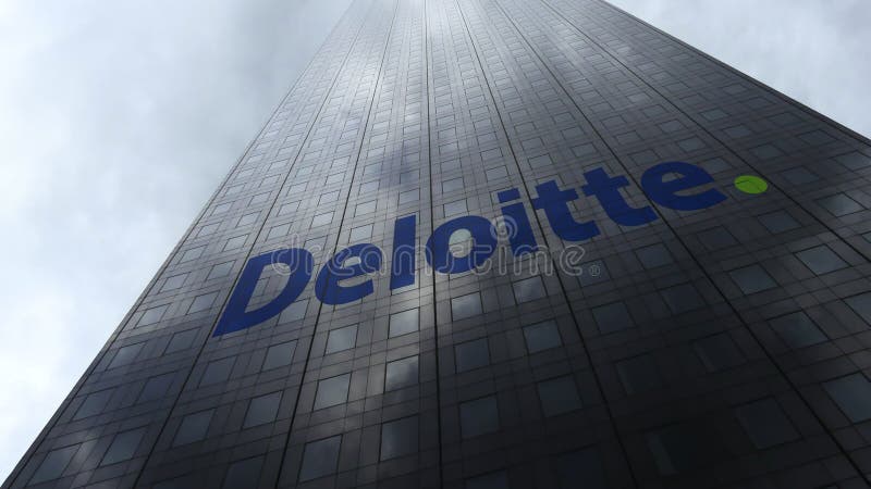 Deloitte Logo on a Skyscraper Facade Reflecting Clouds. Editorial 3D ...