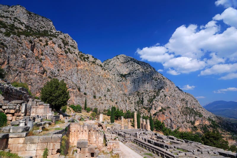 Delphi Ancient Ruins, Parnassus Mountains, Greece Stock Photo - Image ...