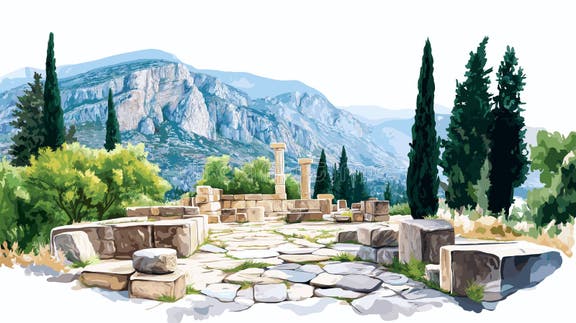 Delphi Archaeological Site. Delphi Archaeological Site Watercolor ...