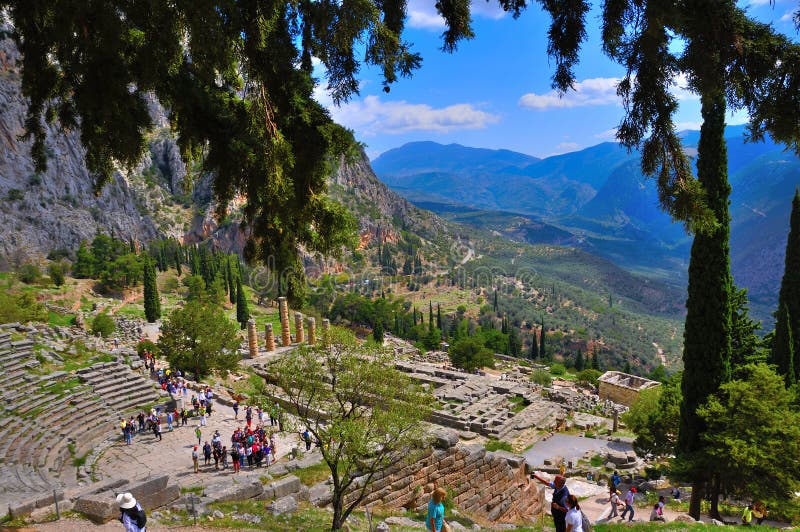 Ruins of Delphi in Greece Looking into the Mountains Editorial ...