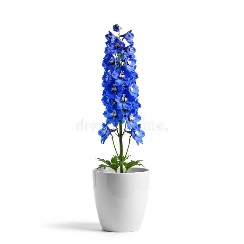Delphinium in a Pot on White Background. Stock Photo - Image of ...