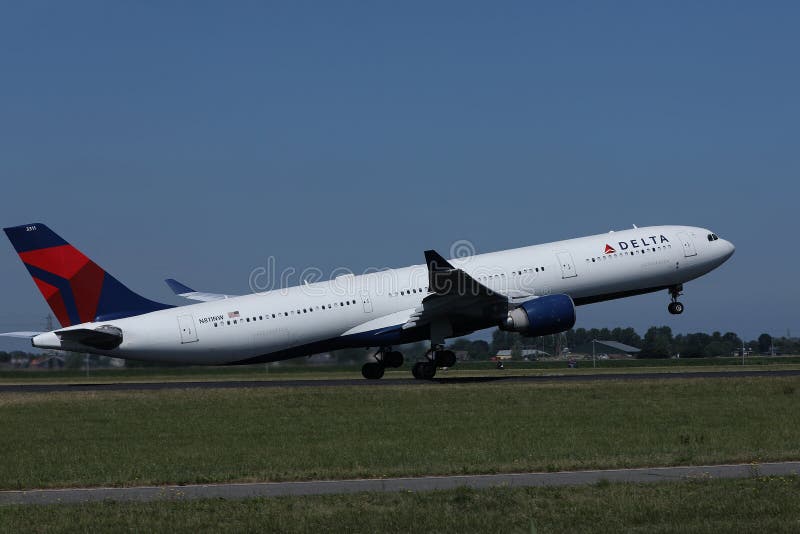 Delta Airlines Plane Taking Off, Blue Sky with Clouds Editorial Stock ...