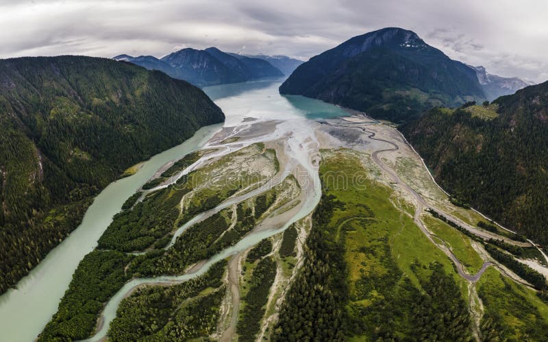 Delta of Glacial River with Green Grass Aerial View Stock Photo - Image ...