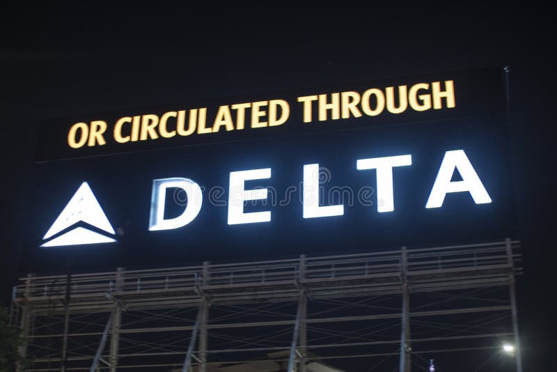 Delta night sign editorial image. Image of glowing, frame - 201615905