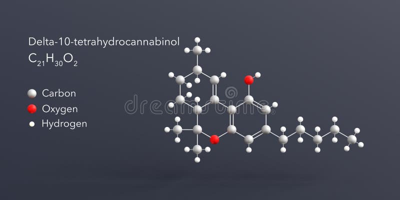 Delta-10-tetrahydrocannabinol Molecule 3d Rendering, Flat Molecular ...