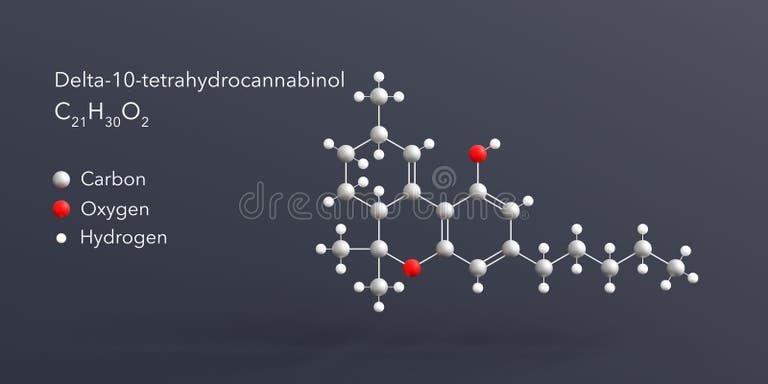 Delta-10-tetrahydrocannabinol Molecule 3d Rendering, Flat Molecular ...