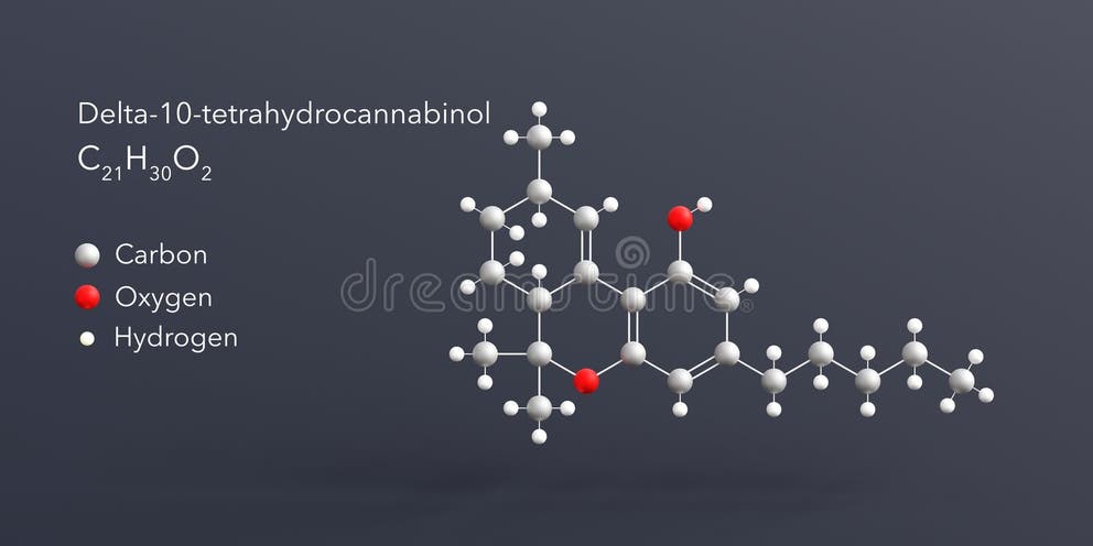 Delta-10-tetrahydrocannabinol Molecule 3d Rendering, Flat Molecular ...