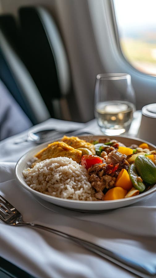 Deluxe in-flight Meal Served on Linen Cloth. Stock Photo - Image of ...