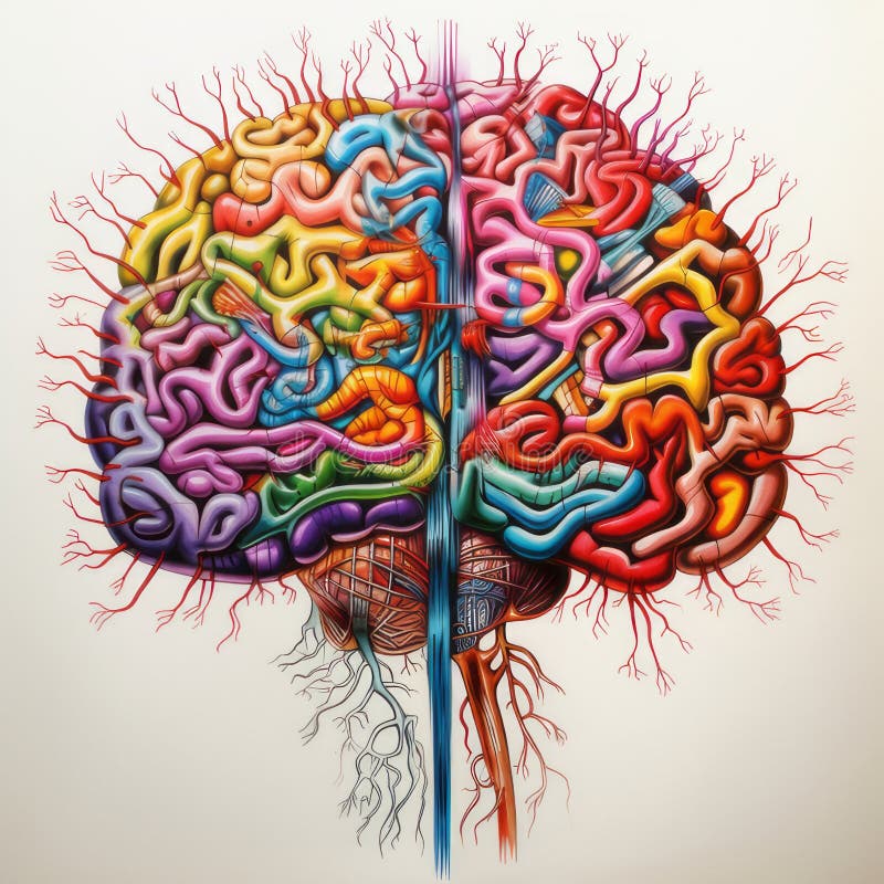 Vivid Brain Canvas: Artistic and Colorful Depiction of Human Mind Stock ...