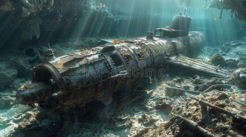 Sunken Secrets: Russian Submarine Lost in the Abyss Stock Illustration ...