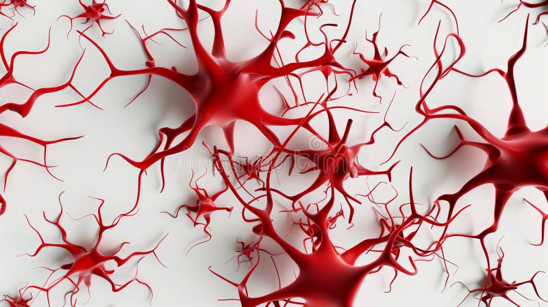 Crimson Synapses: Abstract 3D Neuron Artworks Stock Illustration ...