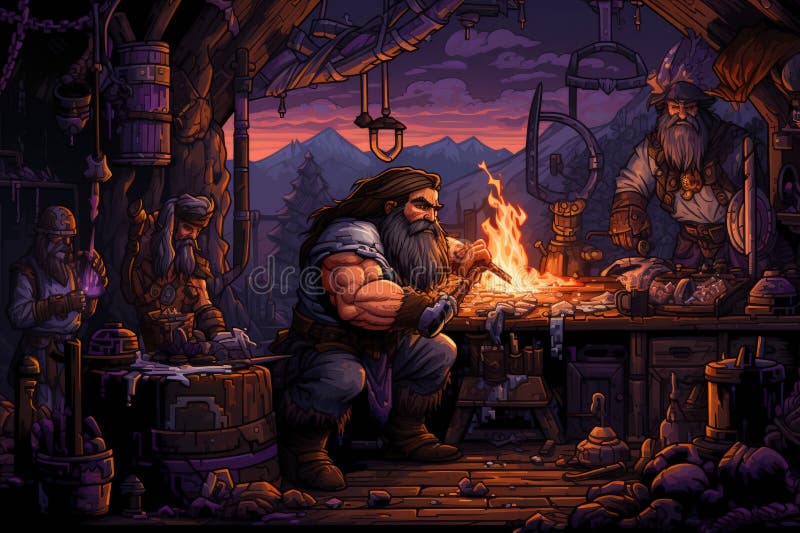 Loyal Dwarven Blacksmiths Crafting Mighty Weapons - Generative AI Stock ...