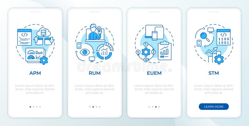 DEM Tools Blue Onboarding Mobile App Screen Stock Illustration ...