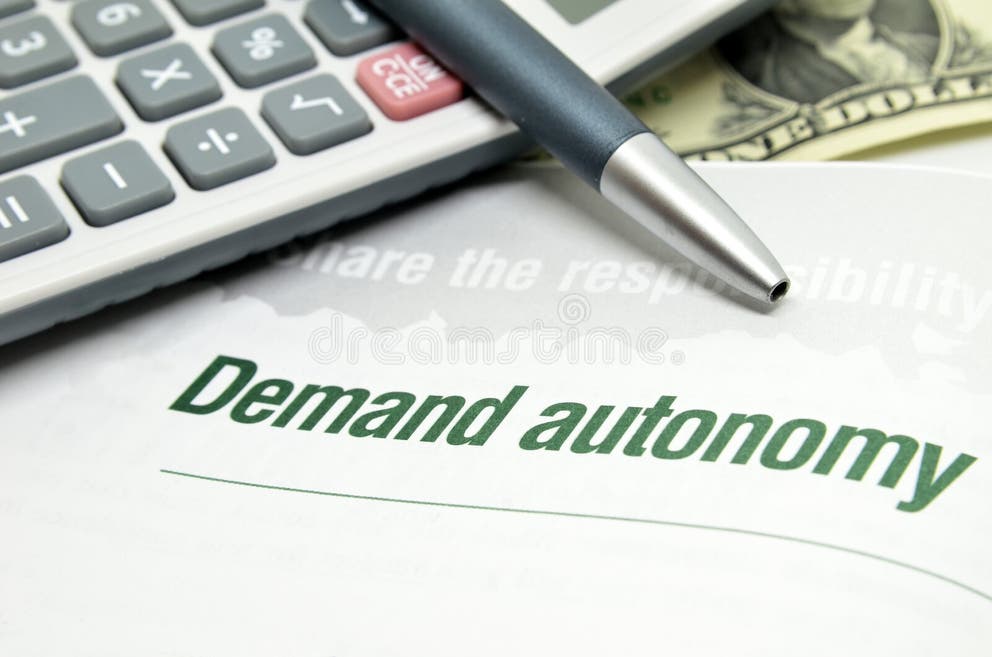 Demand Autonomy Printed on Book Stock Photo - Image of data, calculator ...