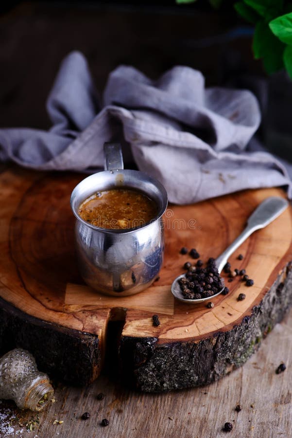 Demi-glace Sauce with Black Pepper in a Gravy Boat.style Rustic Stock ...