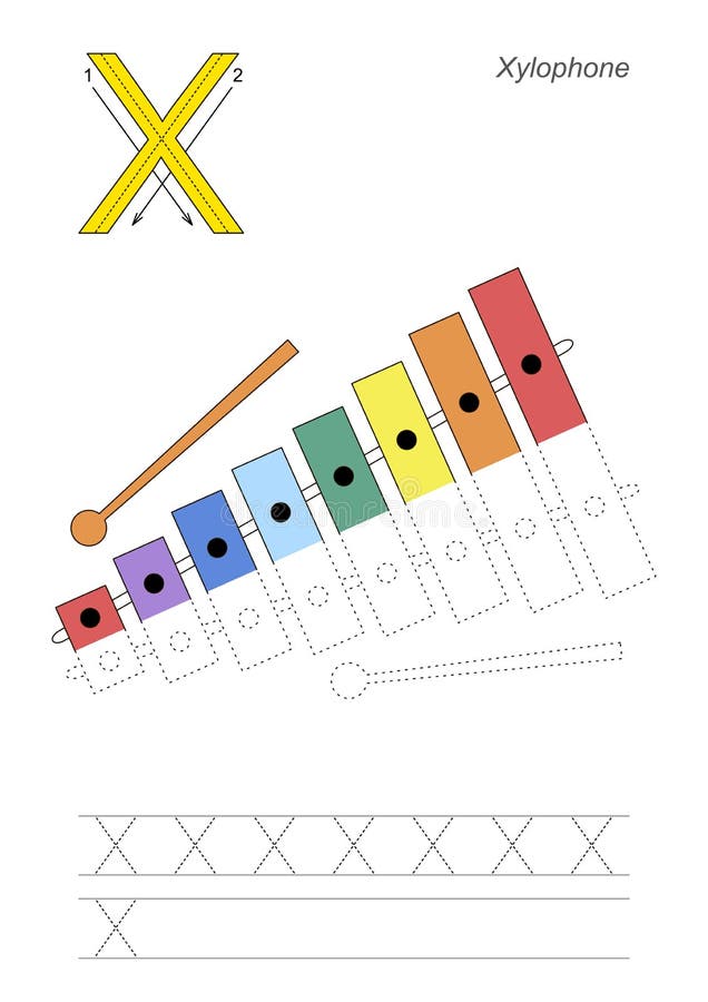 Demi Jeu De Trace Pour La Lettre X Xylophone Illustration de Vecteur ...
