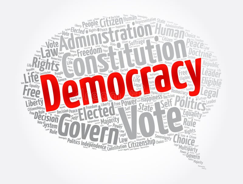 Democracy Word Cloud in Shape of World Map, Concept Background Stock ...