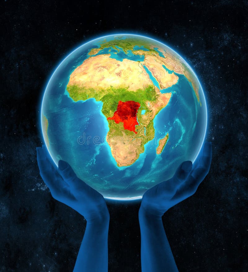 Democratic Republic of Congo on Earth in Hands Stock Illustration ...