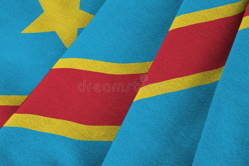 Democratic Republic Of The Congo Flag With Big Folds Waving Close Up