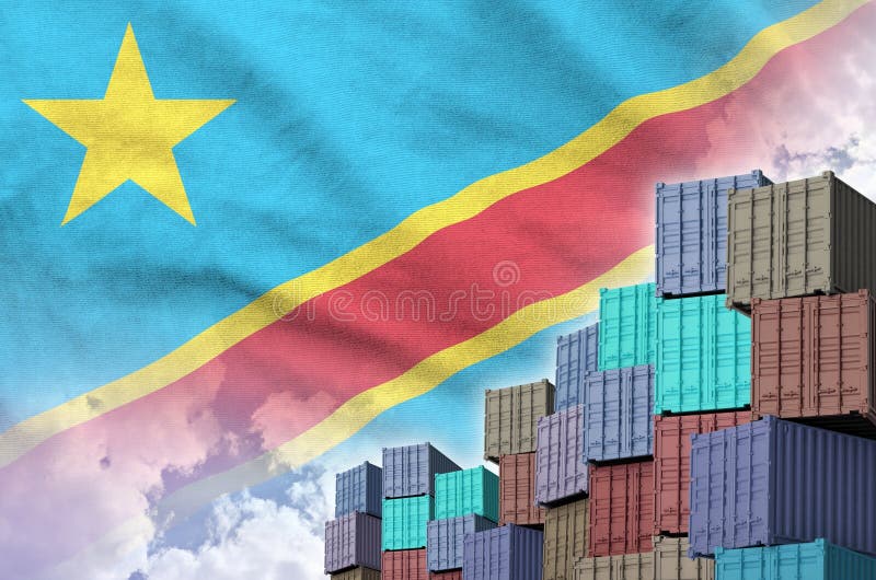 Democratic Republic of the Congo Flag and Big Stack of Shipping Cargo ...