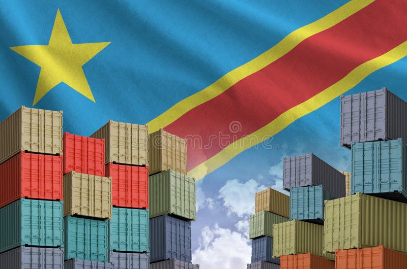Democratic Republic of the Congo Flag and Big Stack of Shipping Cargo ...