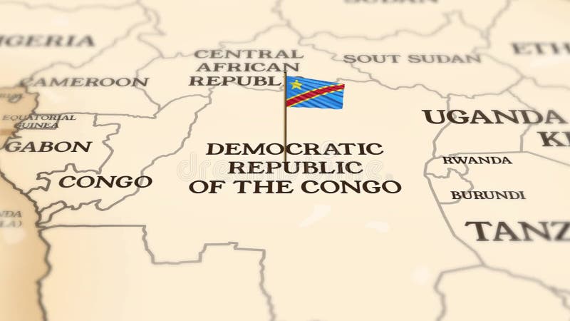 Democratic Republic of the Congo Flag Showing on World Map with 3d ...