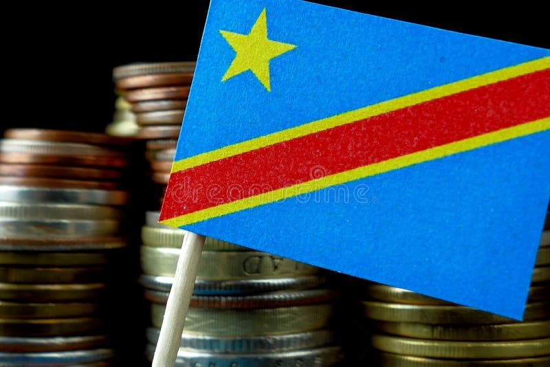 Democratic Republic of the Congo Flag Waving with Stack of Money Coins ...