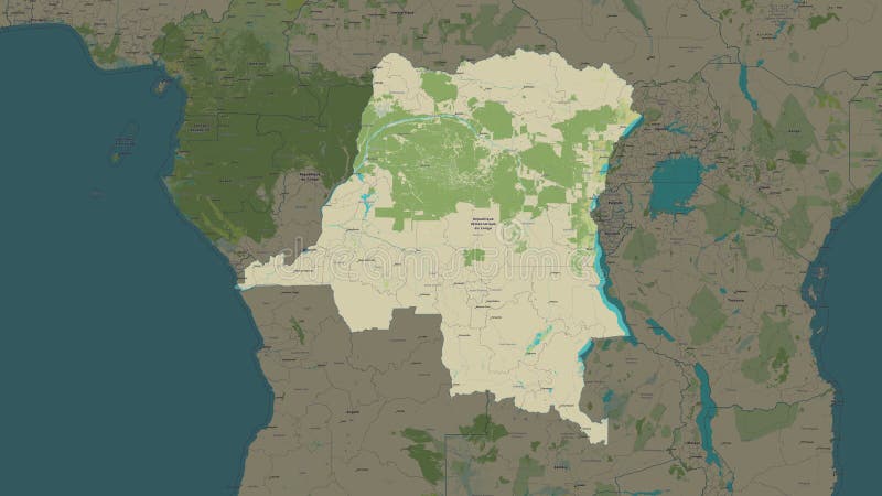 Democratic Republic of the Congo Highlighted. Topo Humanitarian Stock ...