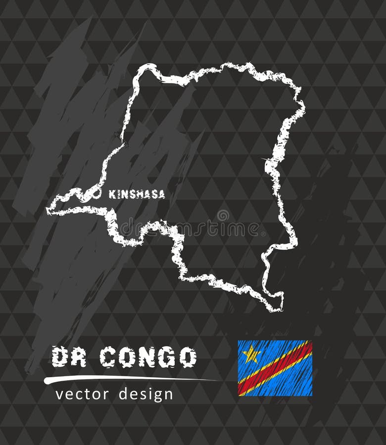 Democratic Republic of the Congo Map, Vector Pen Drawing on Black ...