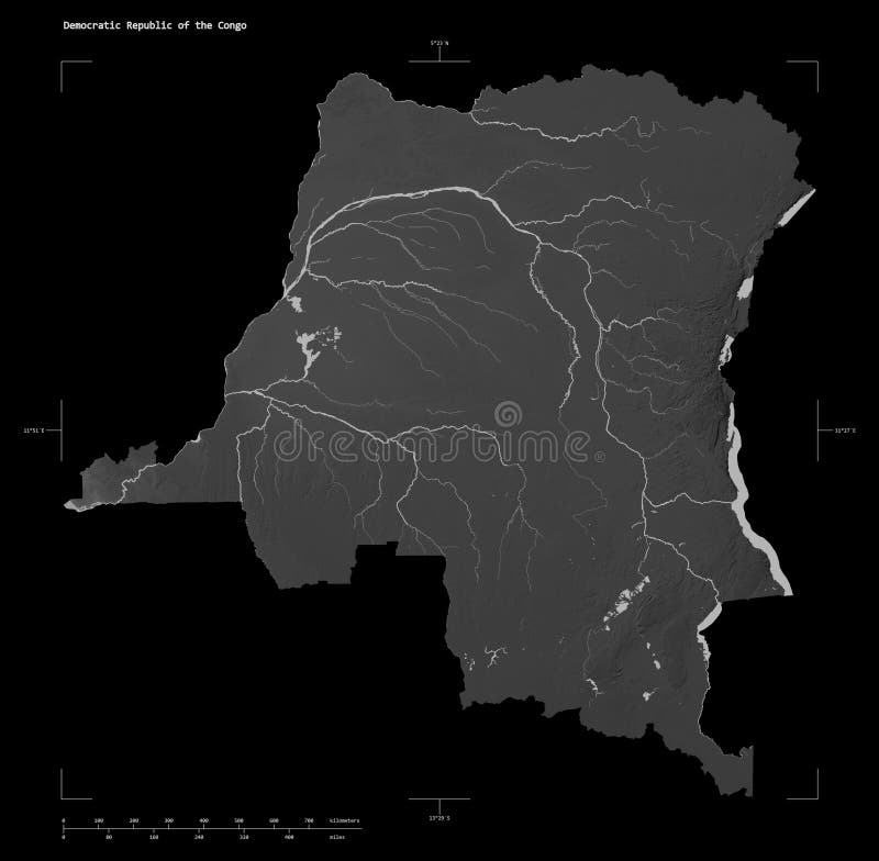 Democratic Republic of the Congo Shape on Black. Grayscale Stock ...