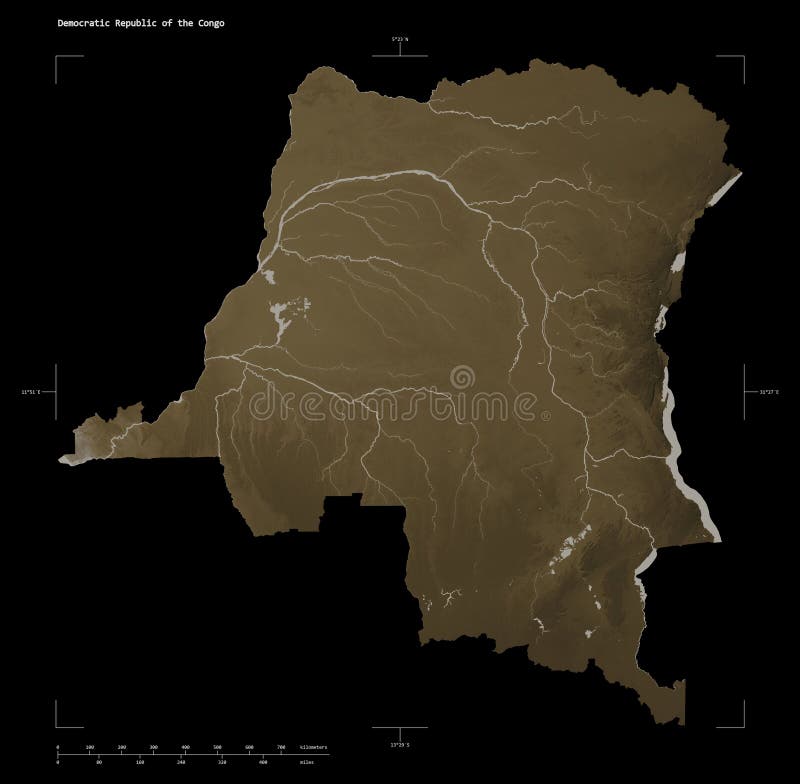 Democratic Republic of the Congo Shape on Black. Sepia Stock ...