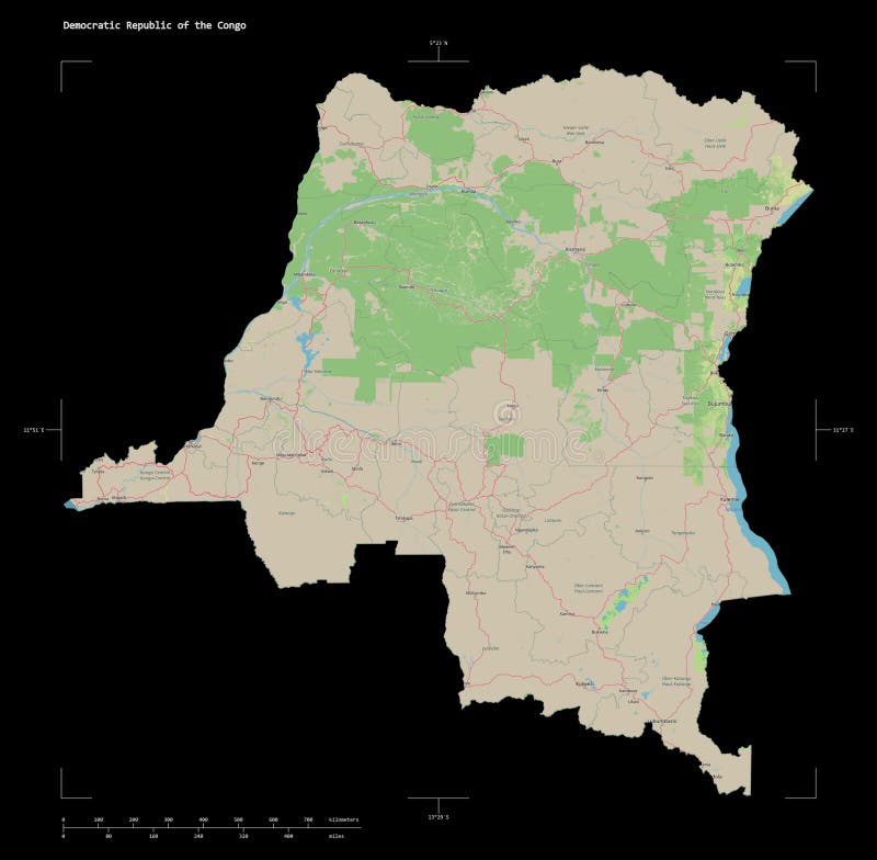 Democratic Republic of the Congo Shape on Black. Topo German Stock ...