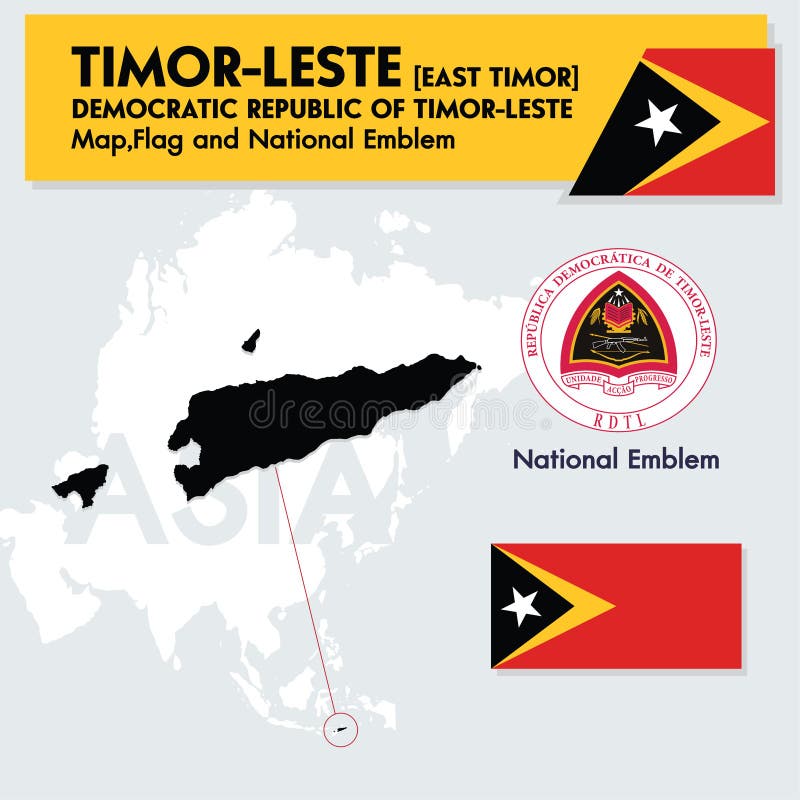 Map of Democratic Republic of Timor-Leste Flag and National Emblem ...