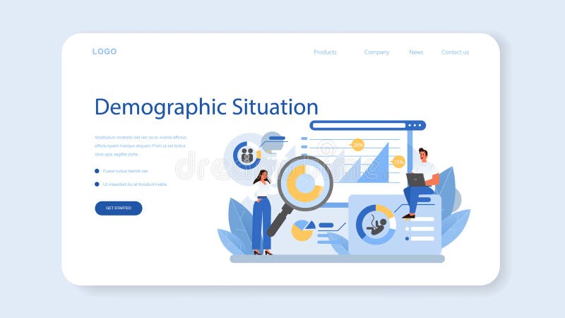 Demographer Web Banner or Landing Page. Scientist Studying Population ...