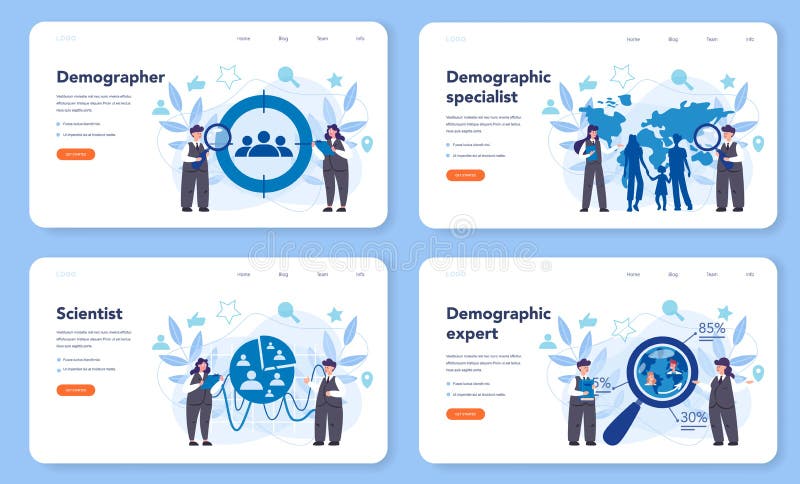 Demographer Web Banner or Landing Page Set. Scientist Studying Stock ...