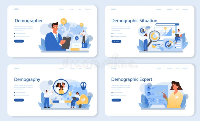 Demographer Web Banner or Landing Page Set. Scientist Studying ...