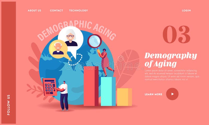 Demographic Aging Landing Page Template. Statistics Data for Human Age ...